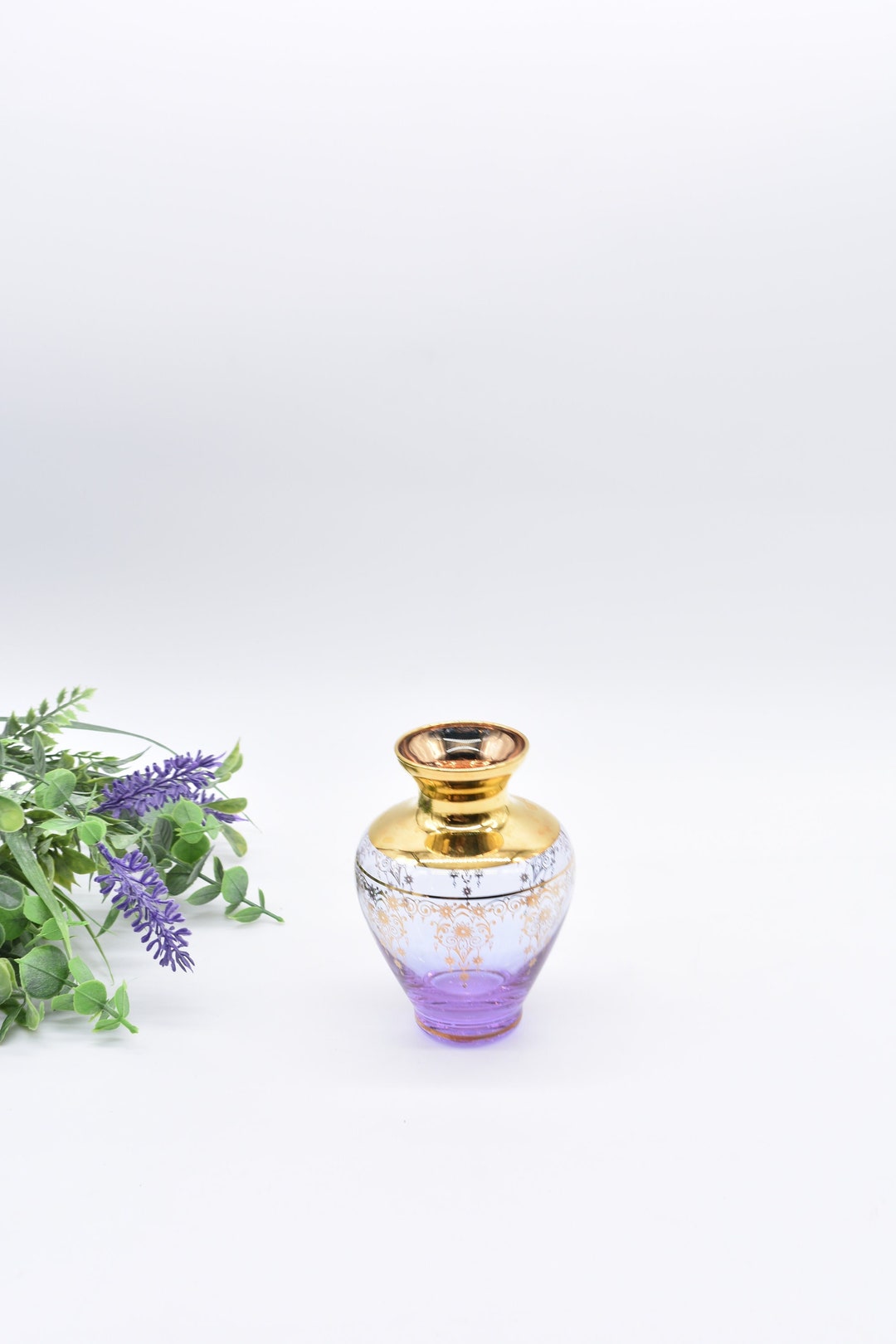Murano Italy Ferro & Lazzarini Purple Art Glass Vase 24 Karat Gold Leaf ...