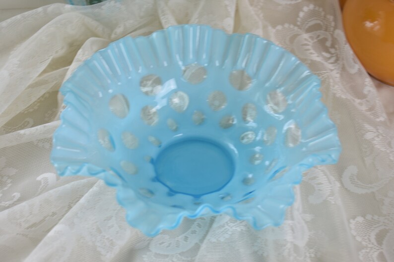 Vintage Fenton Turquoise Blue Ruffled Edge Glass Bowl Blue - Etsy