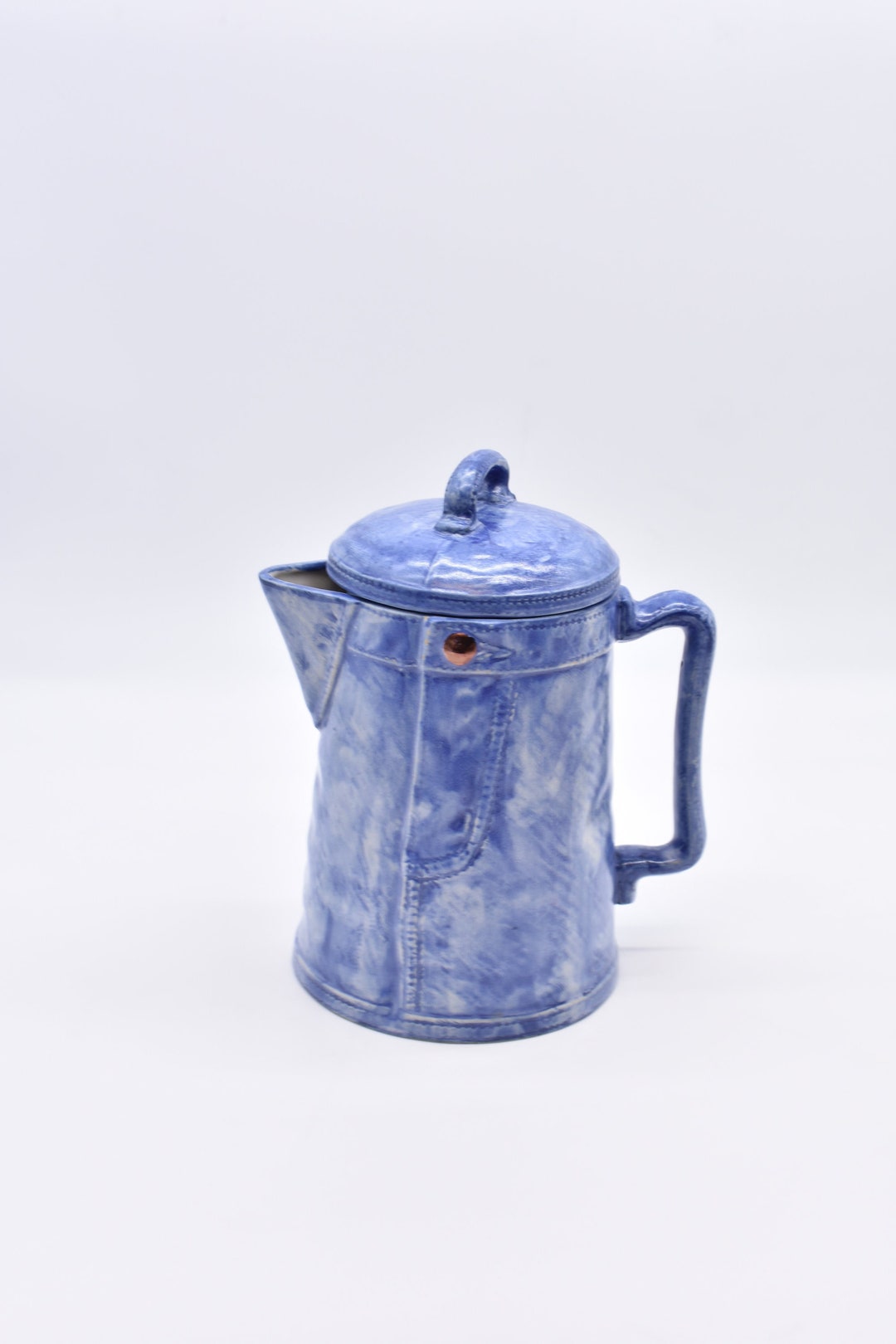 Denim Ceramic Pitcher With Lid, Hand Painted Floral Vase, Blue Jean ...