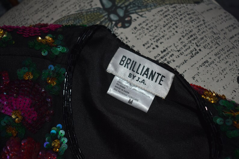 Jacket Black Silk Rose Floral Sequins - Etsy