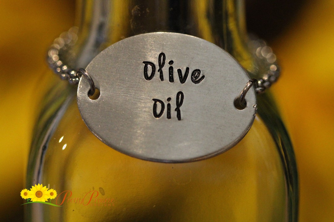 Oil Dispenser Label, Olive Oil Jar, Hand Stamped, Bottle Label, Metal ...