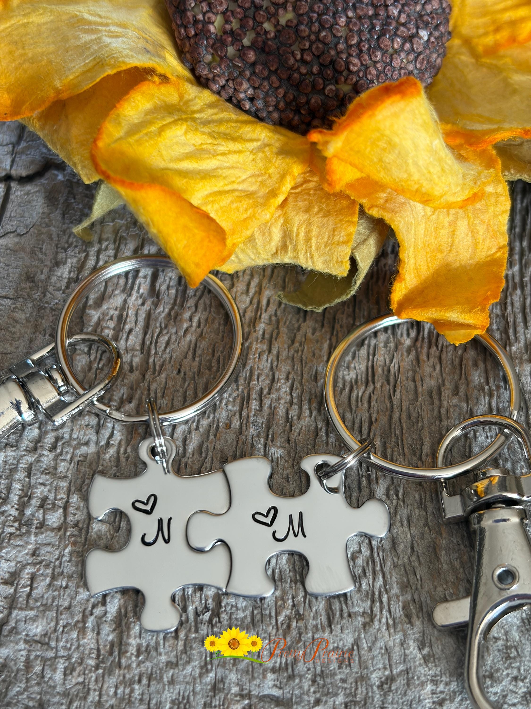 Small Puzzle Piece Keychain Set, Initial Puzzle Pieces, His Her Puzzle ...