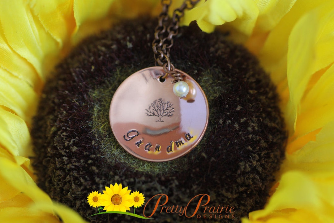 New Grandma Family Tree Necklace, Hand Stamped, Domed Metal Jewelry ...