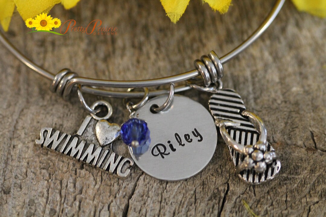 Personalized Swim Bangle, Swim Bracelet, Gift for Swimmer, Love to Swim ...