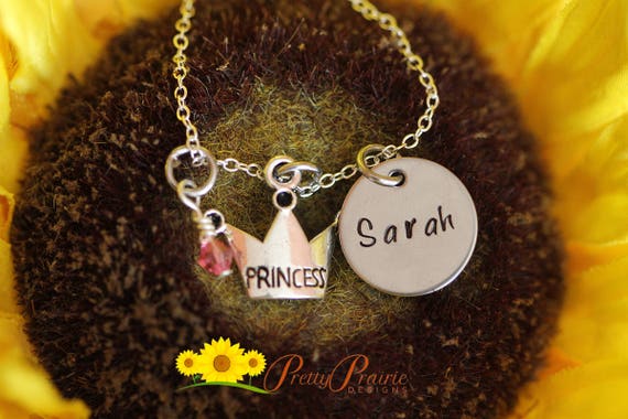 Princess Name Necklace Princess Jewelry Crown Charm Little | Etsy