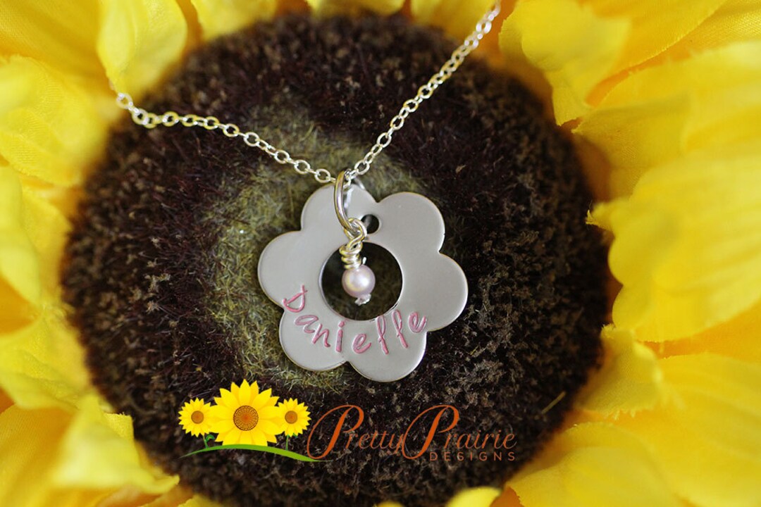 Flower Washer Name Necklace, Little Girl Jewelry, Daughter Gift, Hand ...