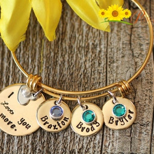 We Love You More Bangle, Personalized Gold Bangle, Hand Stamped, Gift ...