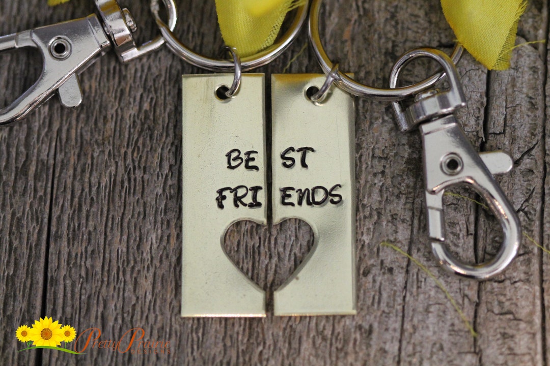 Best Friends Keychain Set, Hand Stamped, Personalized, Puzzle Keyrings ...