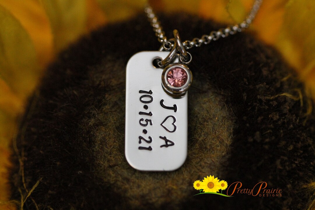 Mini Dog Tag Anniversary Necklace, Personalized Dog Tag, Engagement ...