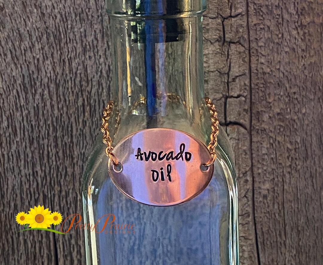 Copper Oil Dispenser Label, Olive Oil, Hand Stamped, Bottle Label ...