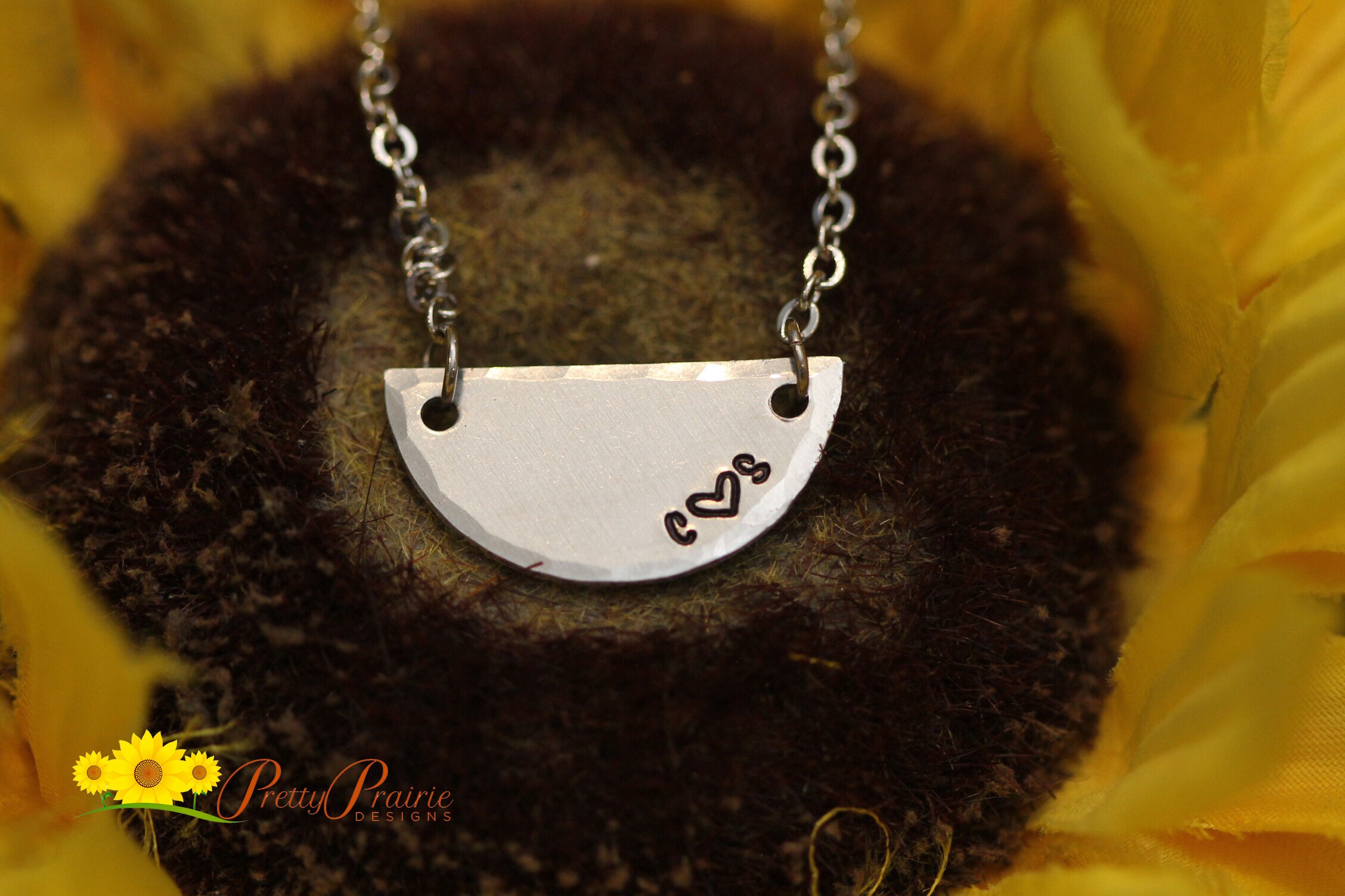 Initial Half Moon Necklace Hand Stamped Dainty Necklace - Etsy