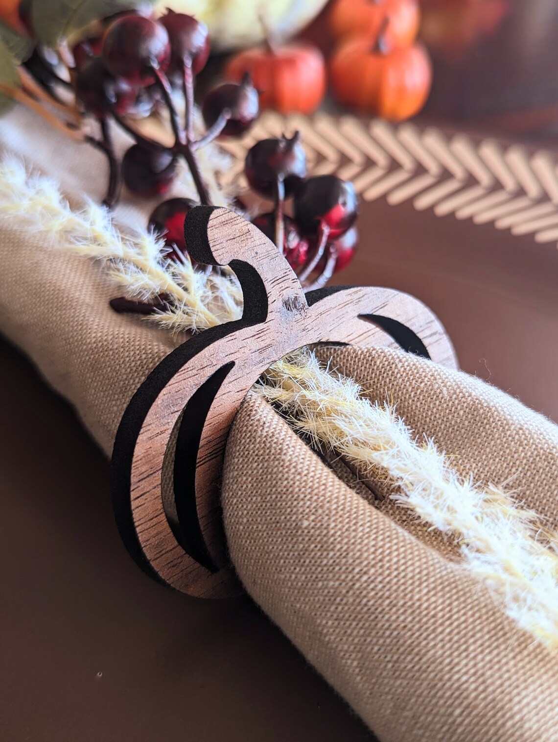 Pumpkin Napkin Ring - 100% REAL Wood - Walnut - Thanksgiving Napkin ...