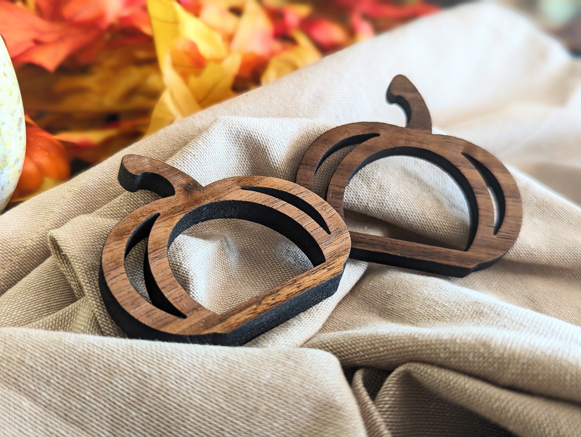 Pumpkin Napkin Ring - 100% REAL Wood - Walnut - Thanksgiving Napkin ...