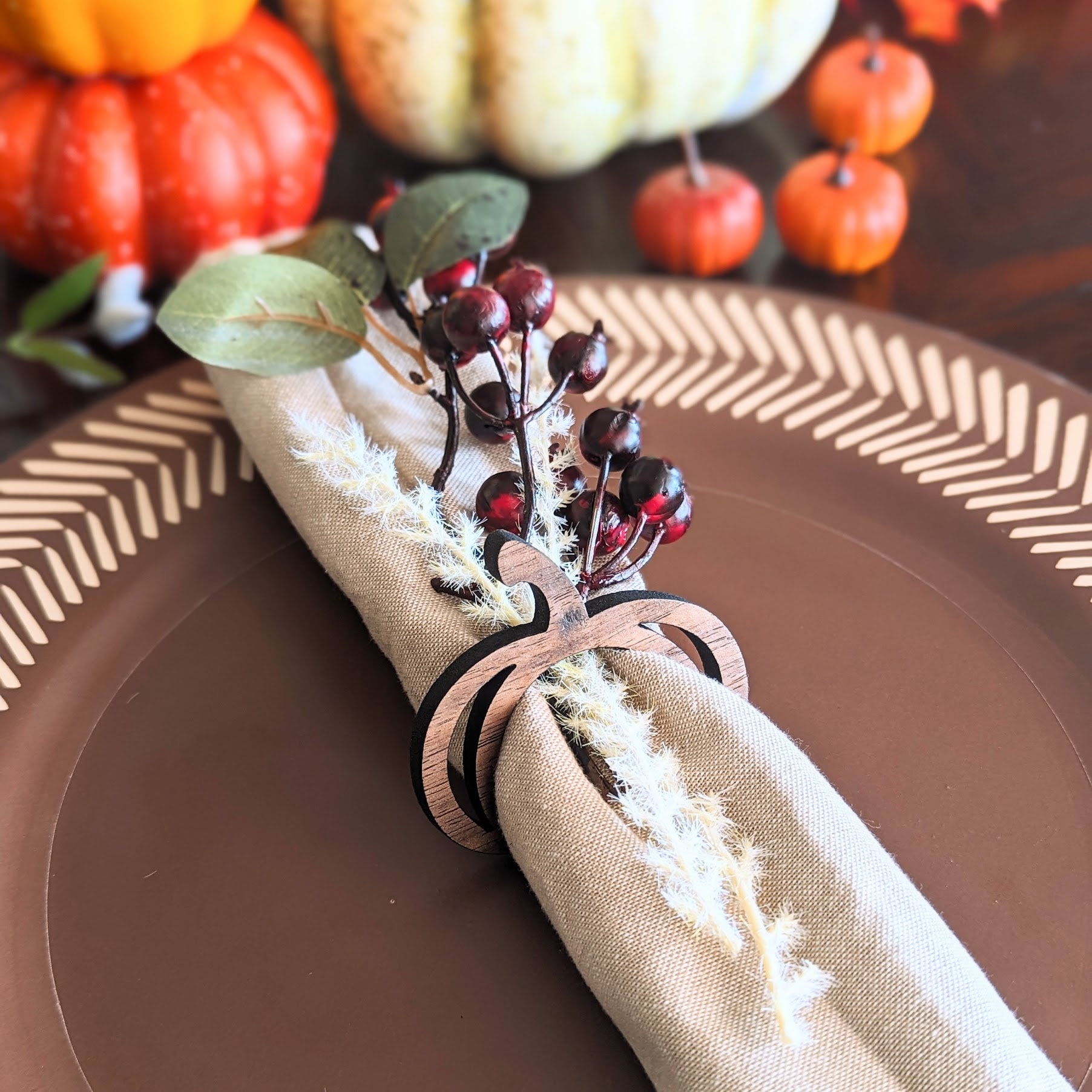 Pumpkin Napkin Ring - 100% REAL Wood - Walnut - Thanksgiving Napkin ...