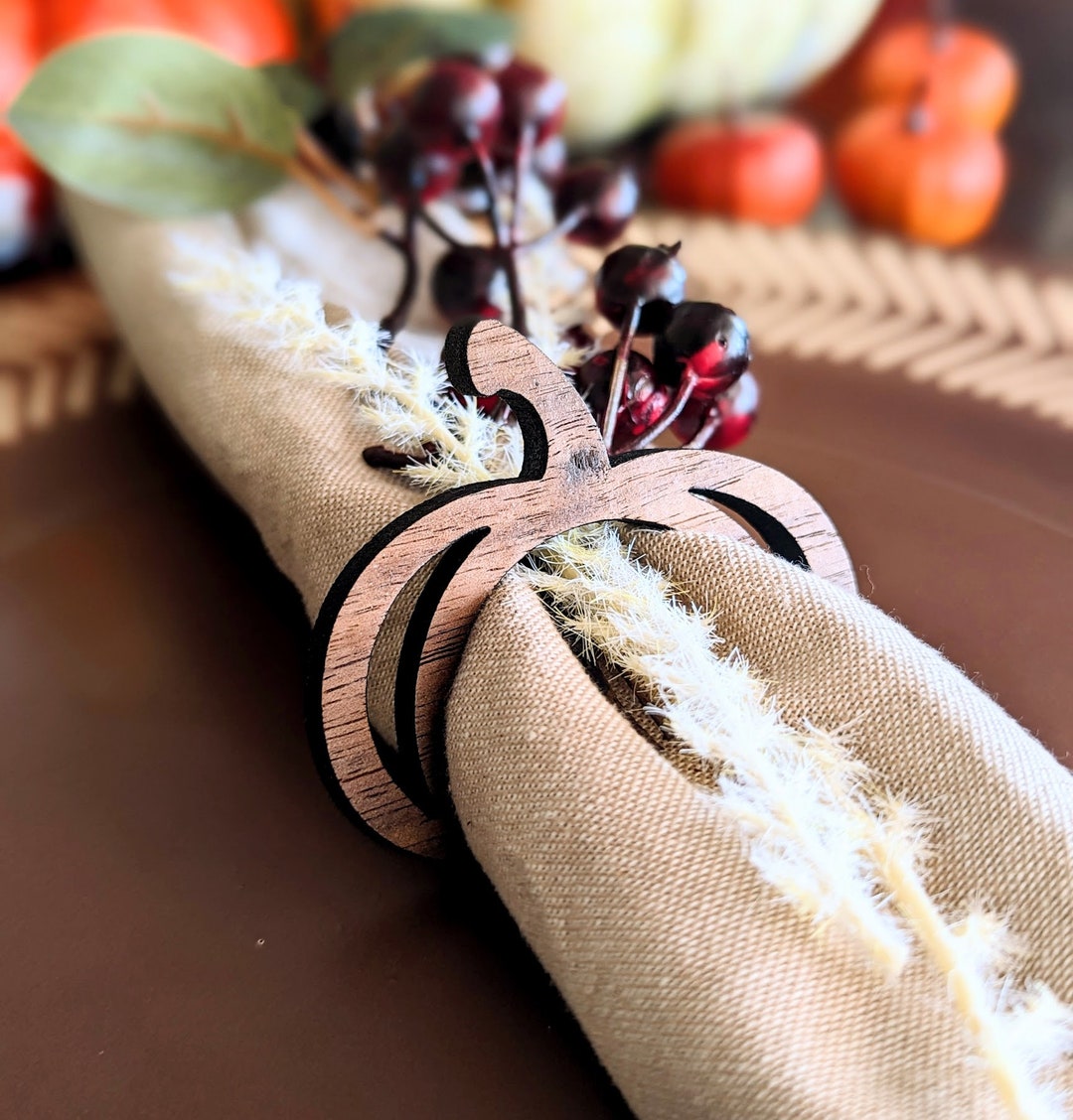 Pumpkin Napkin Ring - 100% REAL Wood - Walnut - Thanksgiving Napkin ...