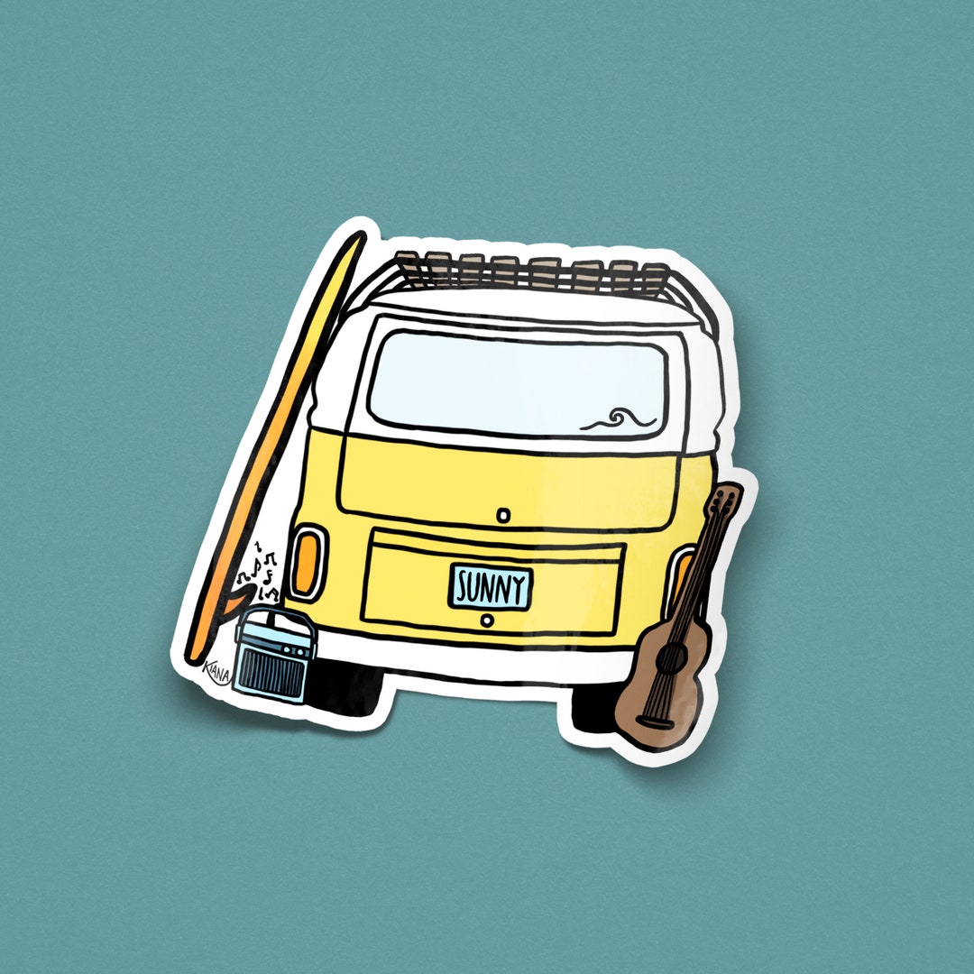 Beach Day Hippie Bus | Sticker | Vinyl - Summer - Surf - Yellow - Road ...
