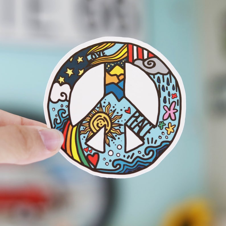 Peace Sign Vinyl Sticker Decal Colorful Floral Sticker | Etsy