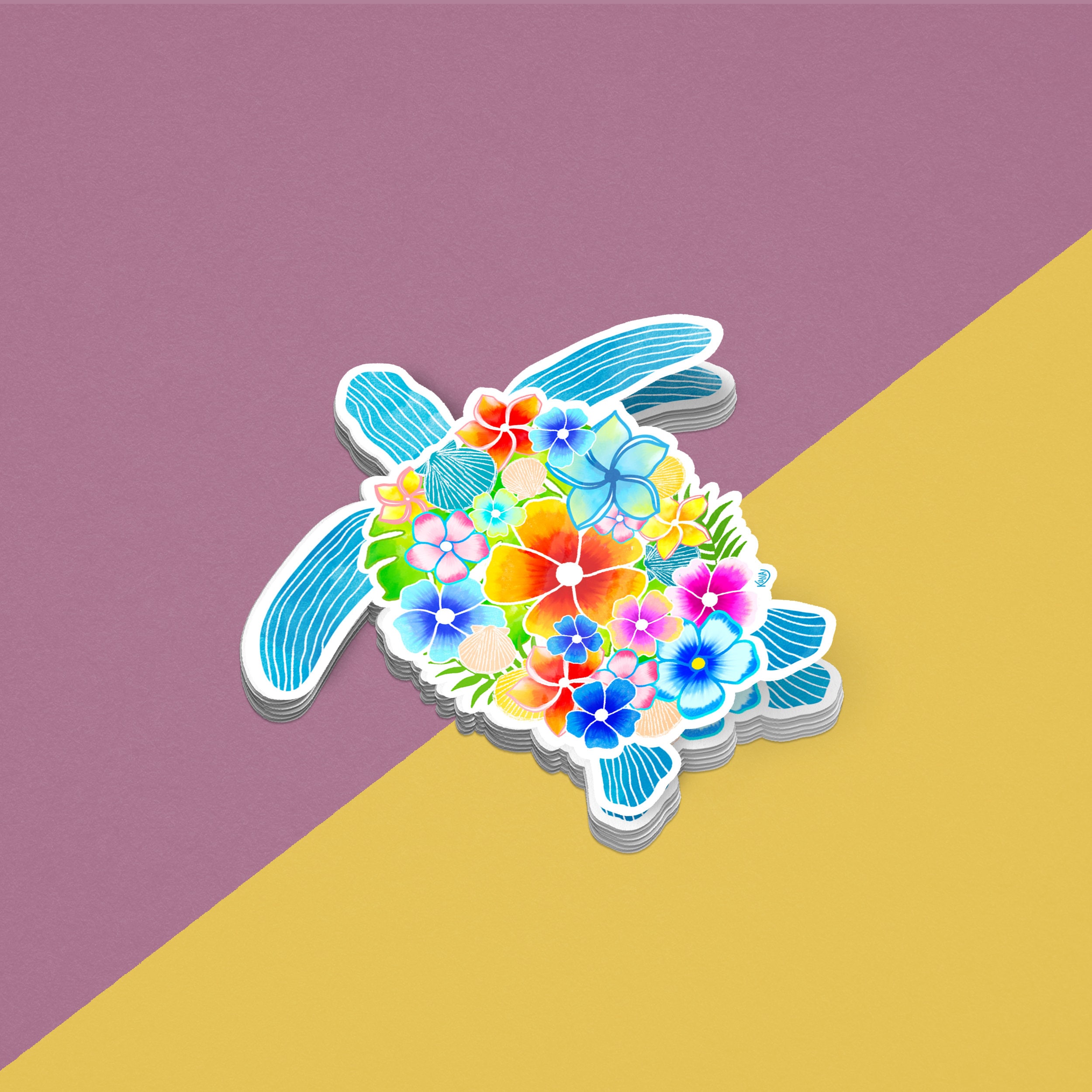 Floral Sea Turtle Sticker Ocean Marine Life Hawaii - Etsy