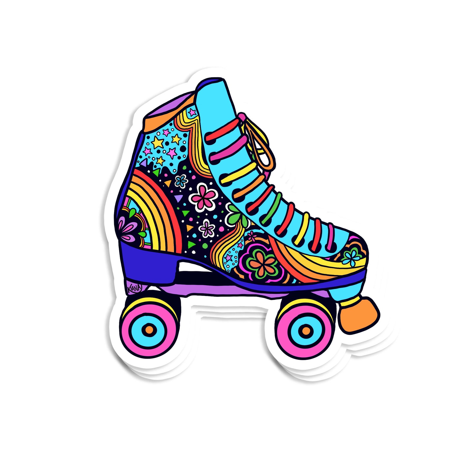 Colorful Roller Skate Vinyl Sticker Decal / Floral / Gift / | Etsy