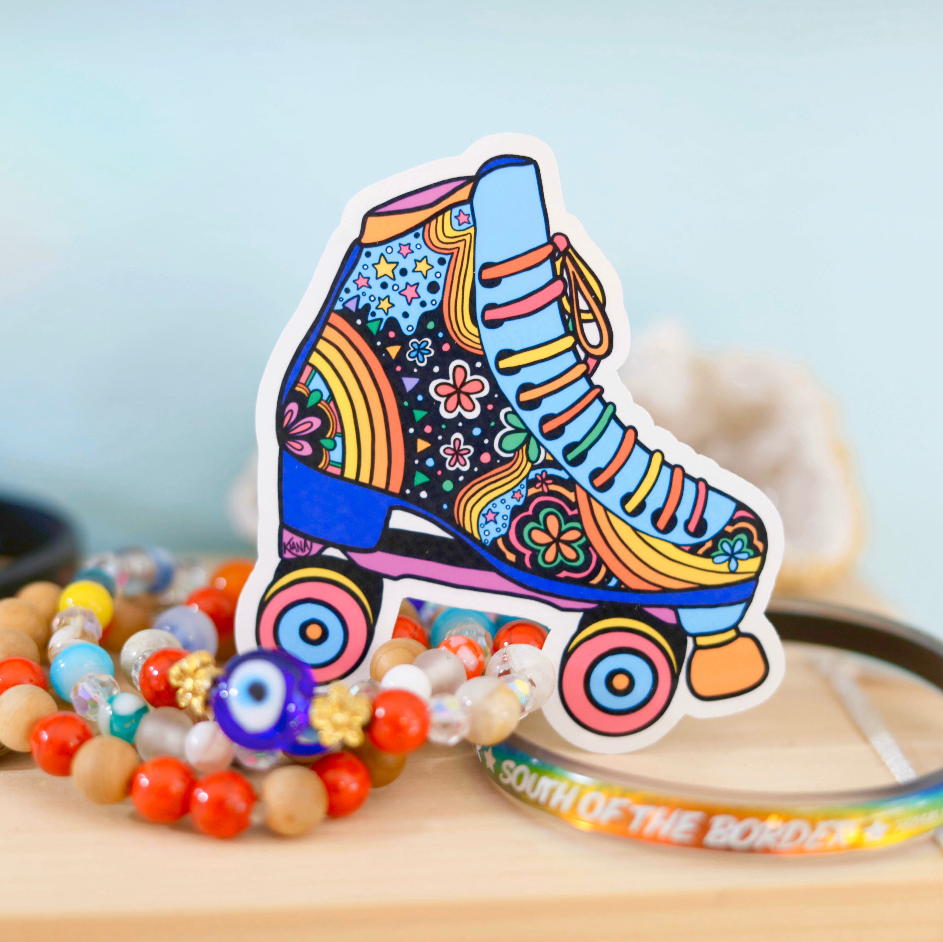 Colorful Roller Skate Vinyl Sticker Decal / Floral / Gift / | Etsy