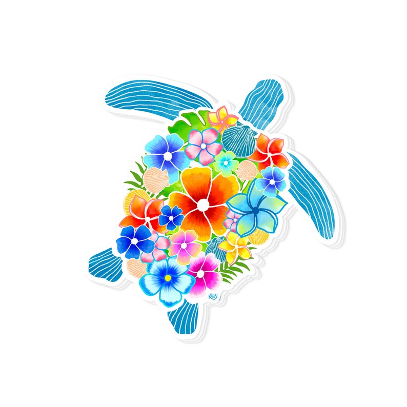 Floral Sea Turtle Sticker Ocean Marine Life Hawaii - Etsy