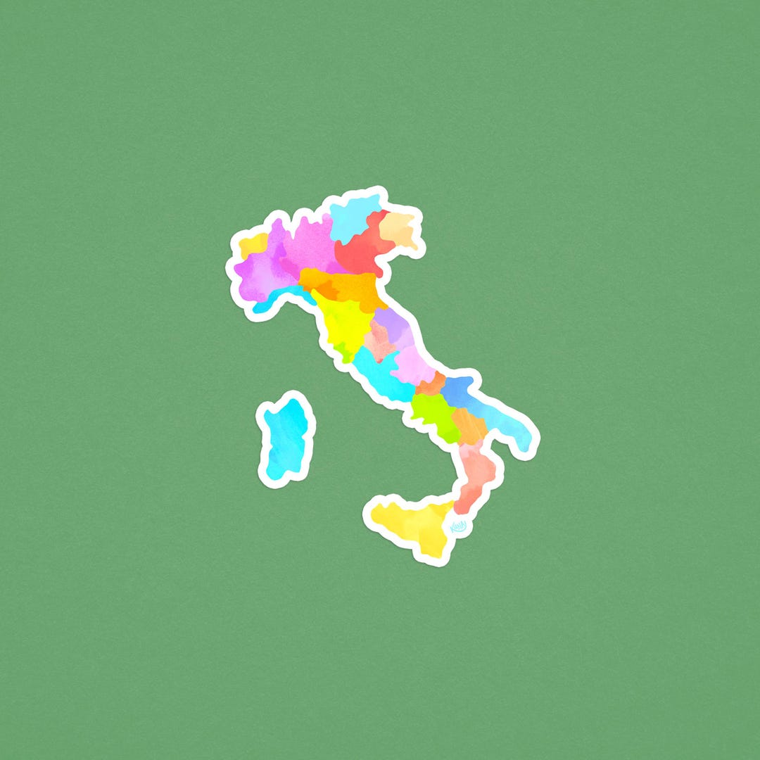 Italy Map Sticker - Decal , Italy , Travel Stickers , Gift, Water Proof ...