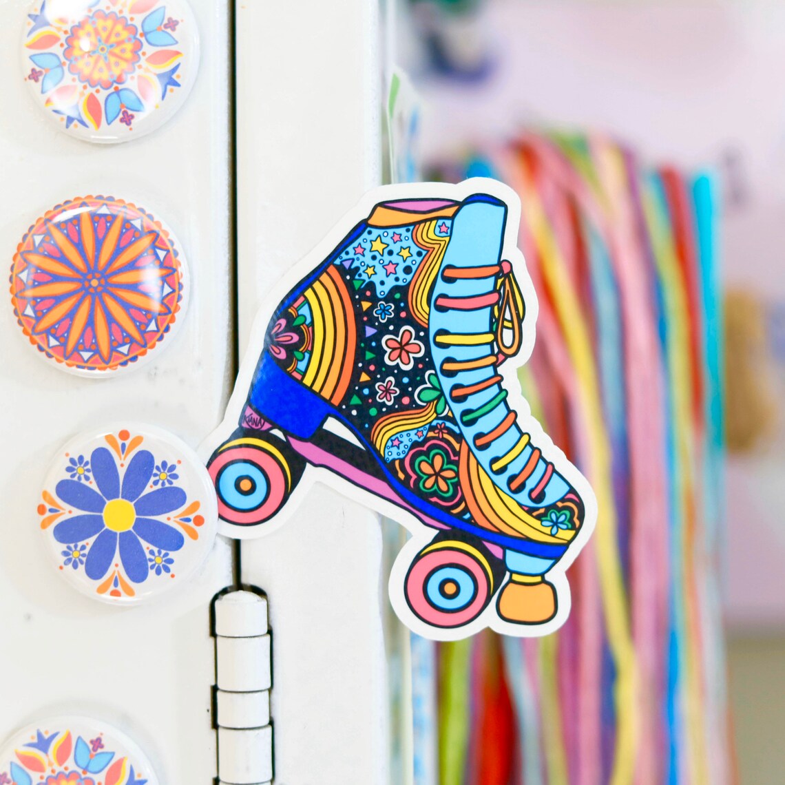 Colorful Roller Skate Vinyl Sticker Decal / Floral / Gift / | Etsy