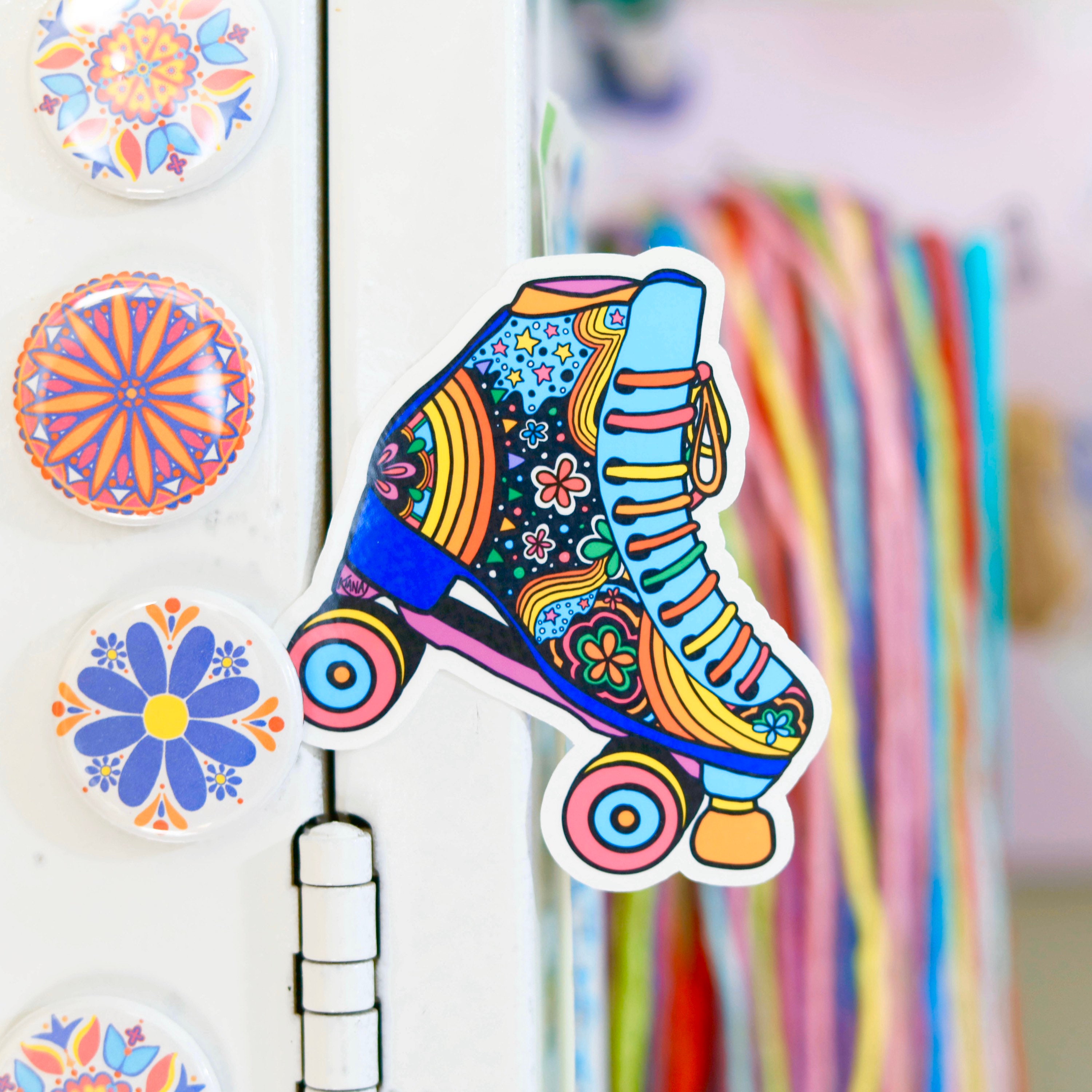 Colorful Roller Skate Vinyl Sticker Decal / Floral / Gift / | Etsy