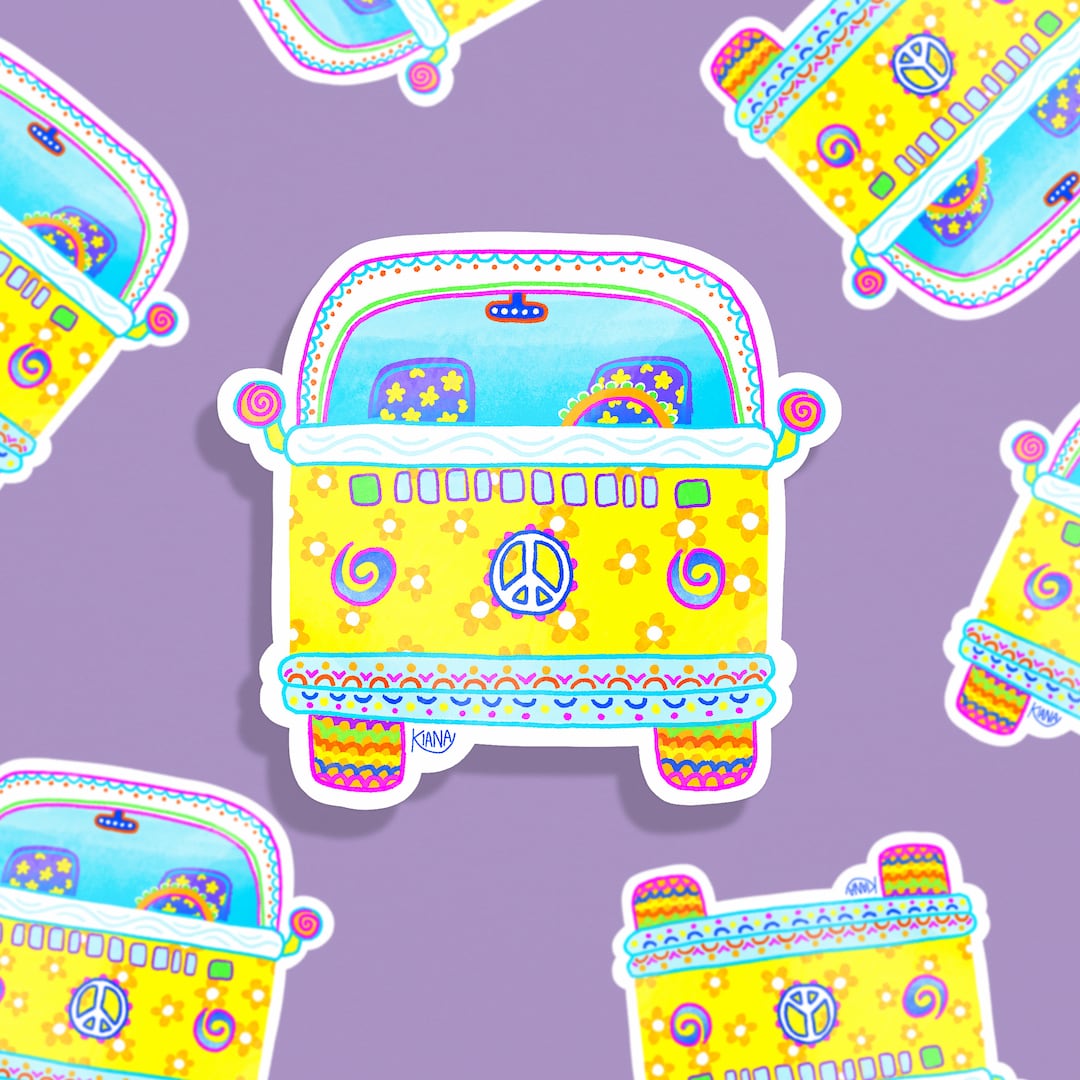 Colorful Hippie Bus Sticker Vinyl Van Hippy Travel Kombi Road Trip ...