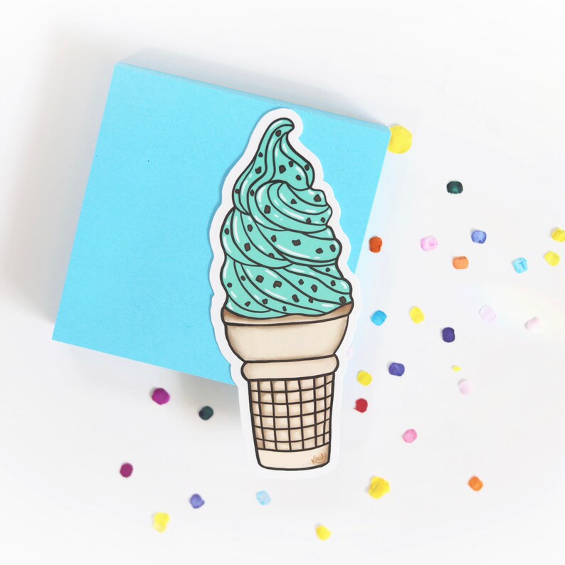 Mint Chocolate Chip Ice Cream Vinyl Sticker | Etsy