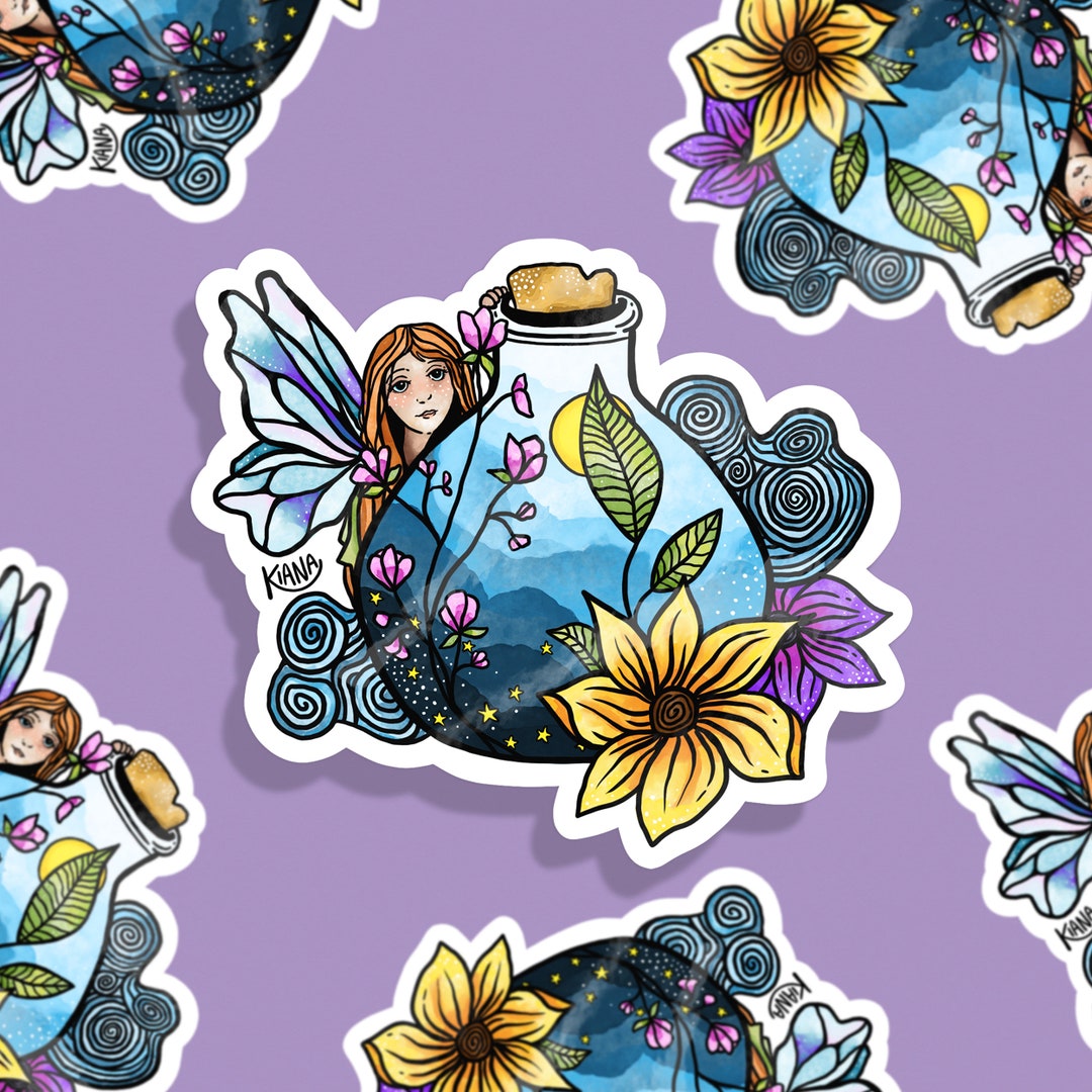 Floral Faerie Sticker Vinyl Sunflower Magical Fairy - Etsy