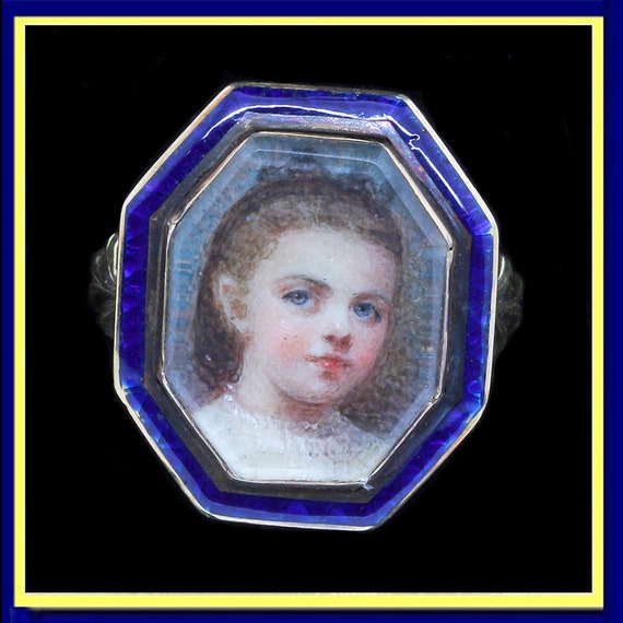French Enamel Miniature Portrait Compact Box - Gem