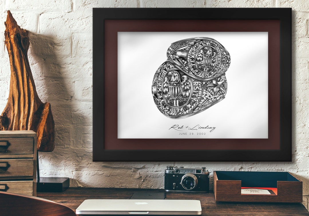Original Hand Drawn Texas A&M Ring Wedding Drawing, Aggie Wedding Gift ...