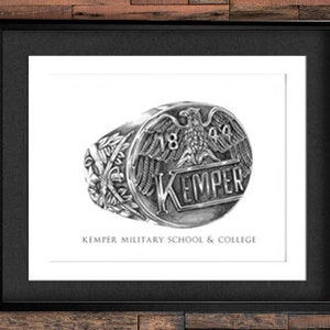 Kemper Military School & College Graduation Ring Drawing PRINT - Etsy