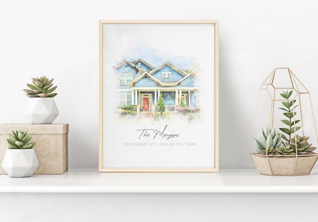 Custom Home Portrait Print, Personalized Watercolor Home Wall Art ...