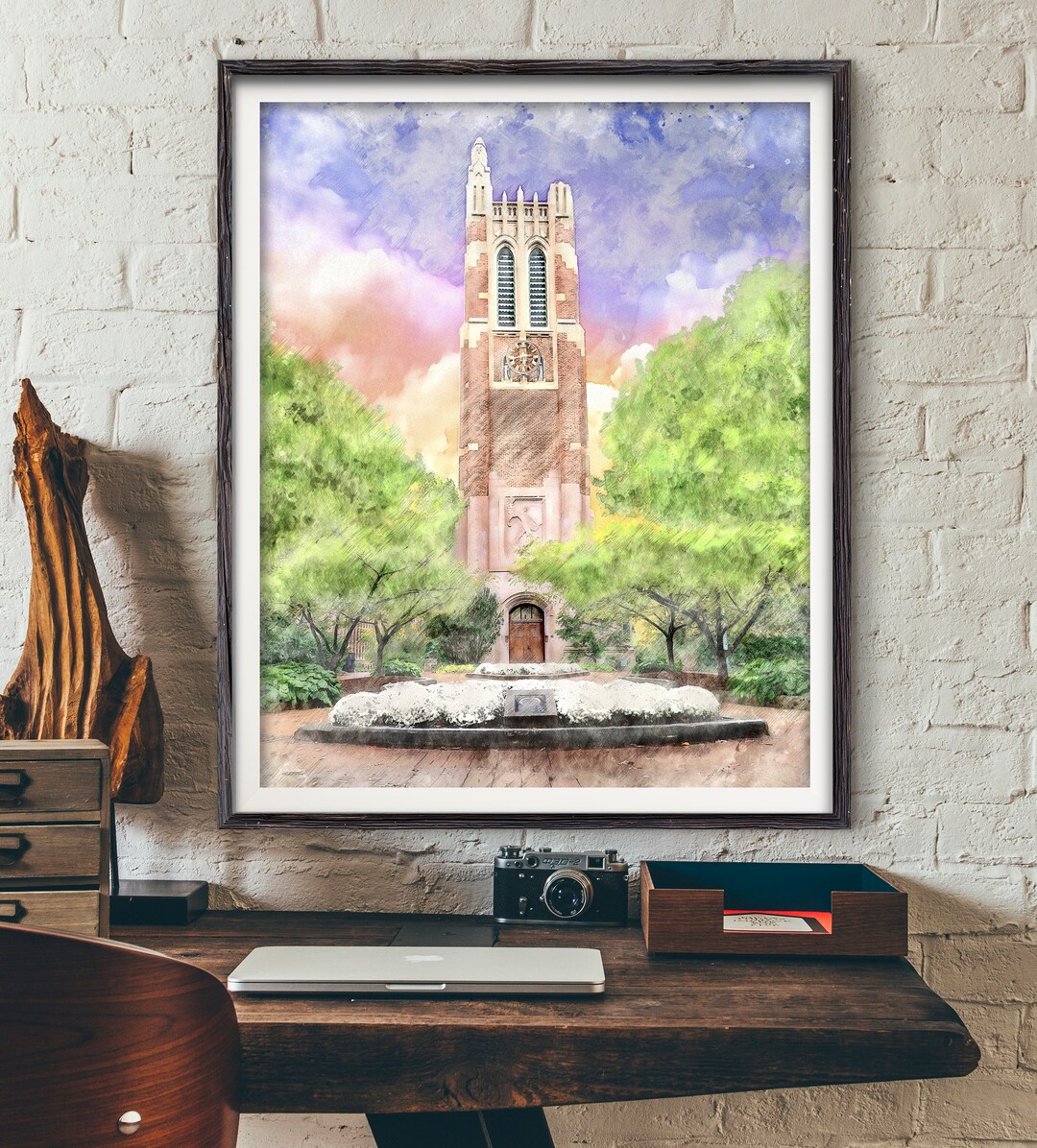 Michigan State Beaumont Tower Digital Watercolor Print , Michigan State ...