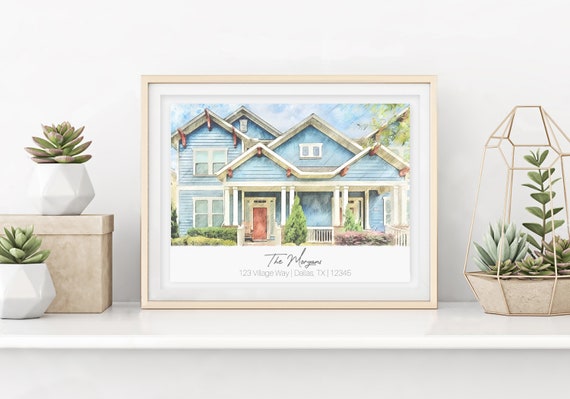 Custom Home Portrait Print Watercolor Home Wall Art House - Etsy