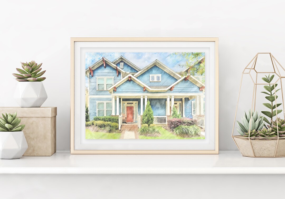 Custom Home Portrait Print, Watercolor Home Wall Art, House Closing ...