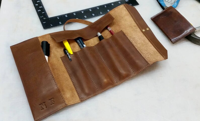 Leather Pencil Roll case Personalized Leather Pencil Roll case | Etsy