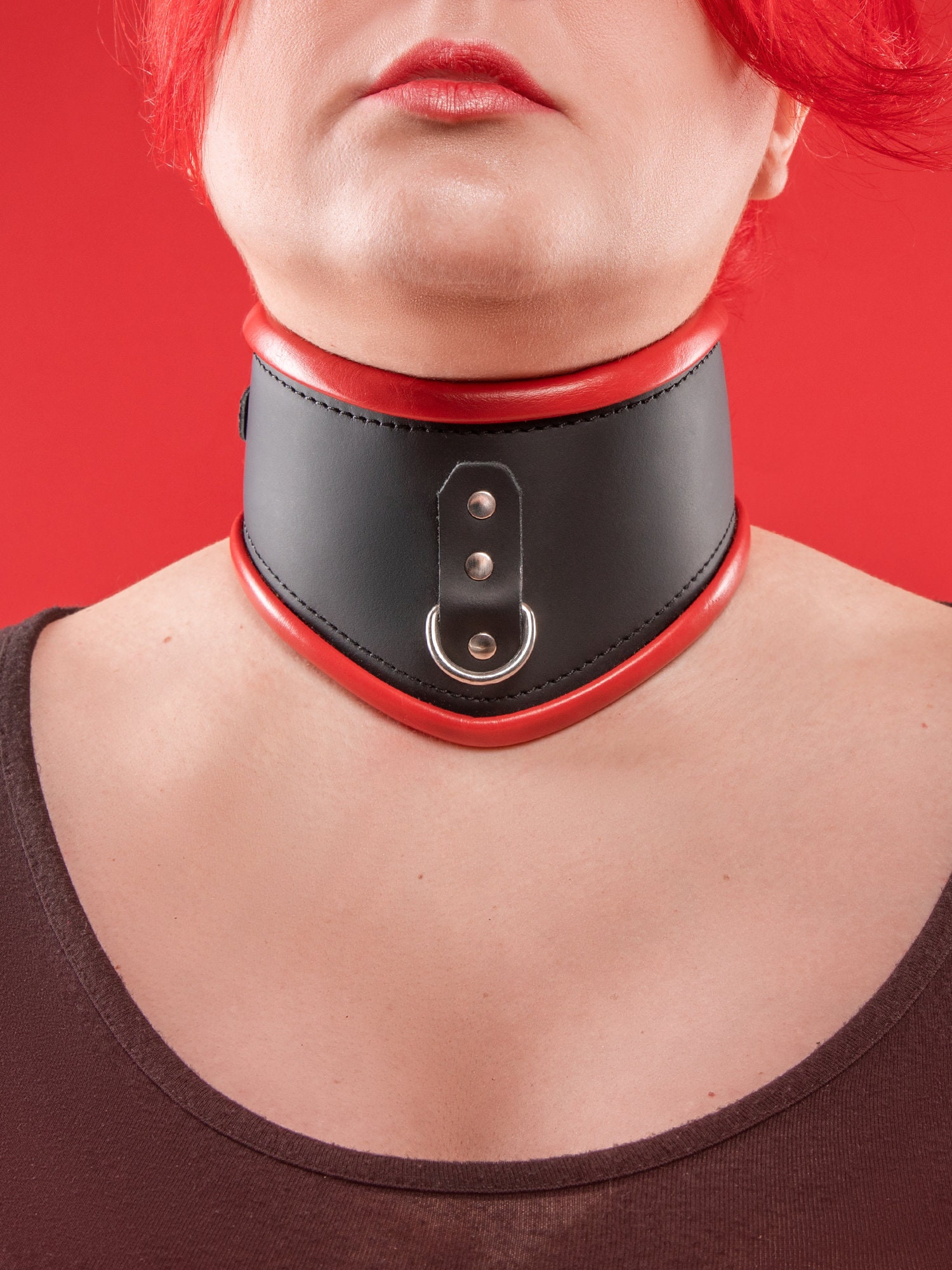 Premium leather red posture collar red black full grain | Etsy