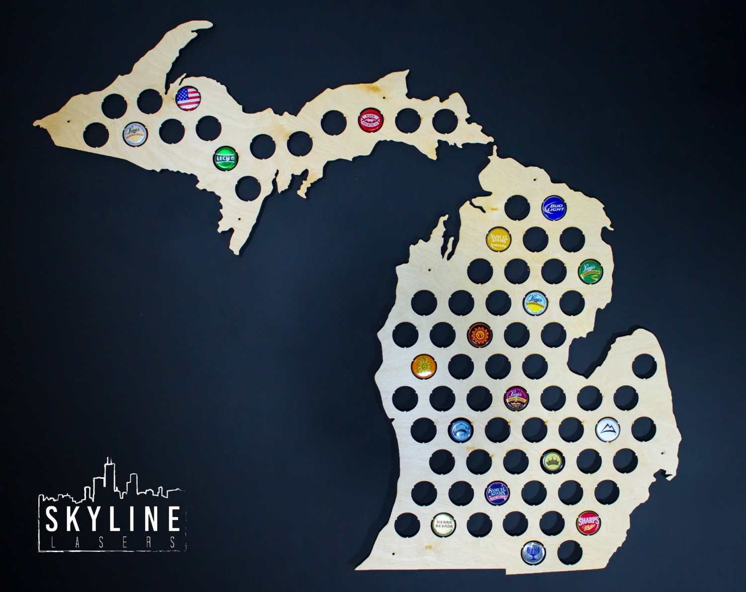 Michigan Beer Cap Map MI Maple Wood Semi-gloss Finish | Etsy