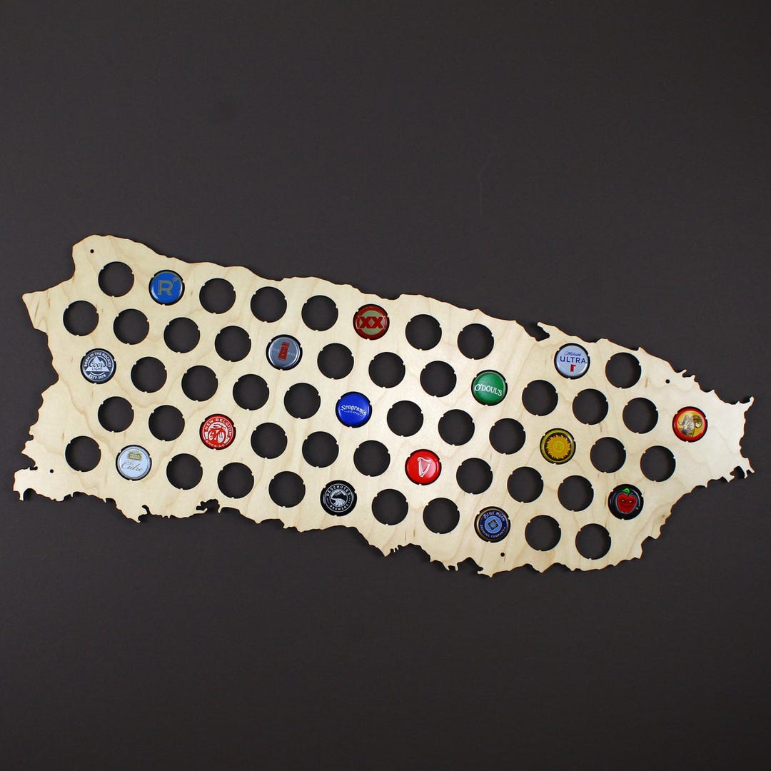 Puerto Rico Beer Cap Map PR - Maple Wood - Semi-gloss Finish - Wood ...