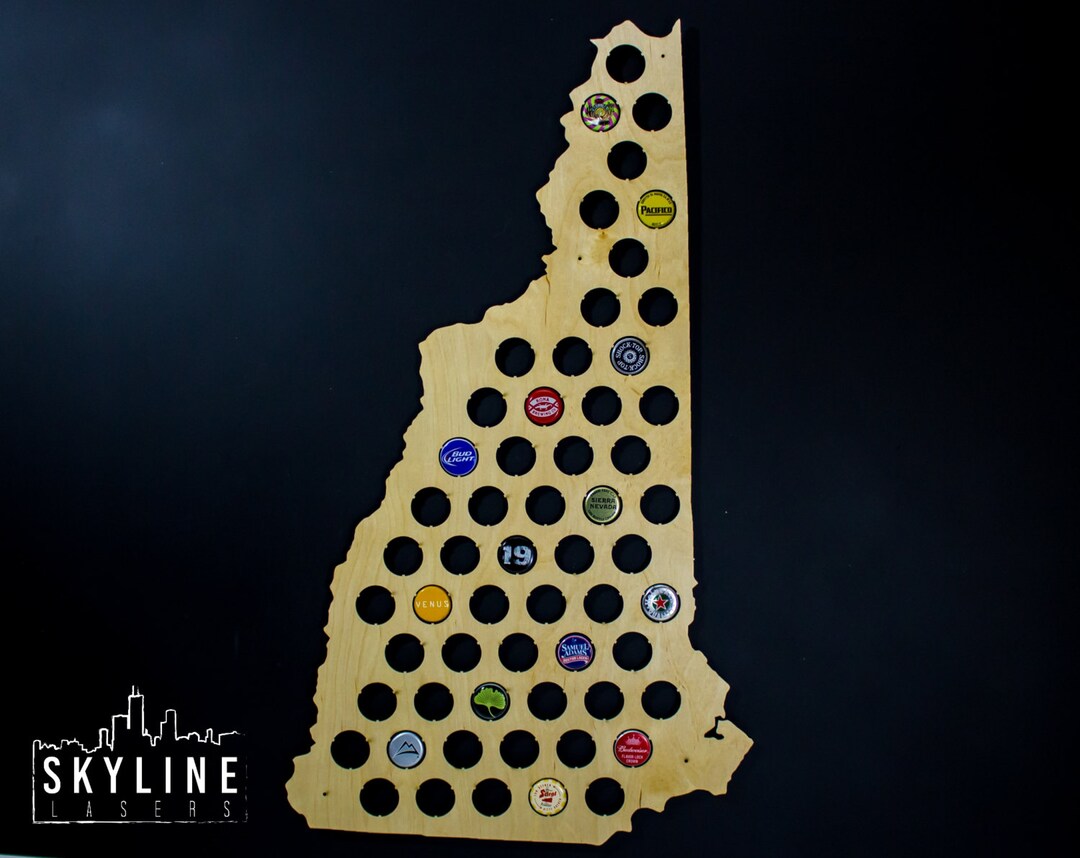 New Hampshire Beer Cap Map NH Maple Wood Semi-gloss Finish Wood Beer ...