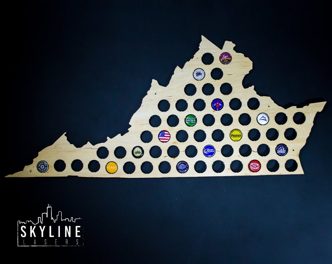 Virginia Beer Cap Map VA - Maple Wood - Semi-gloss Finish - Wood Beer ...
