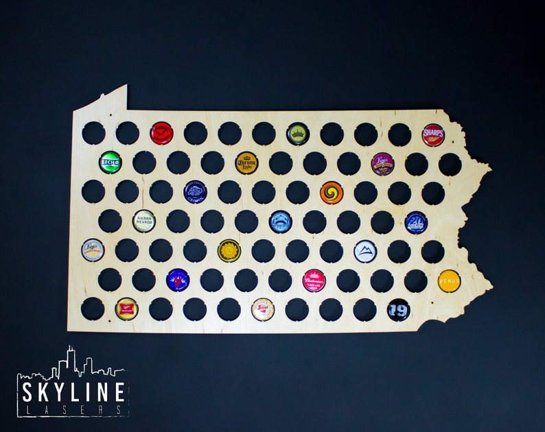 Pennsylvania Beer Cap Map PA Maple Wood Semi-Gloss Finish | Etsy