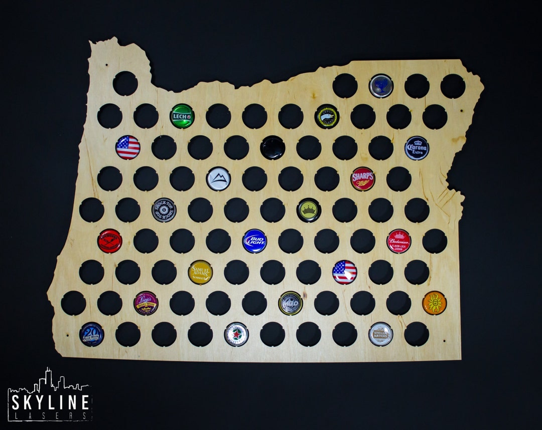 Oregon Beer Cap Map OR - Maple Wood - Semi-gloss Finish - Wood Beer Cap ...