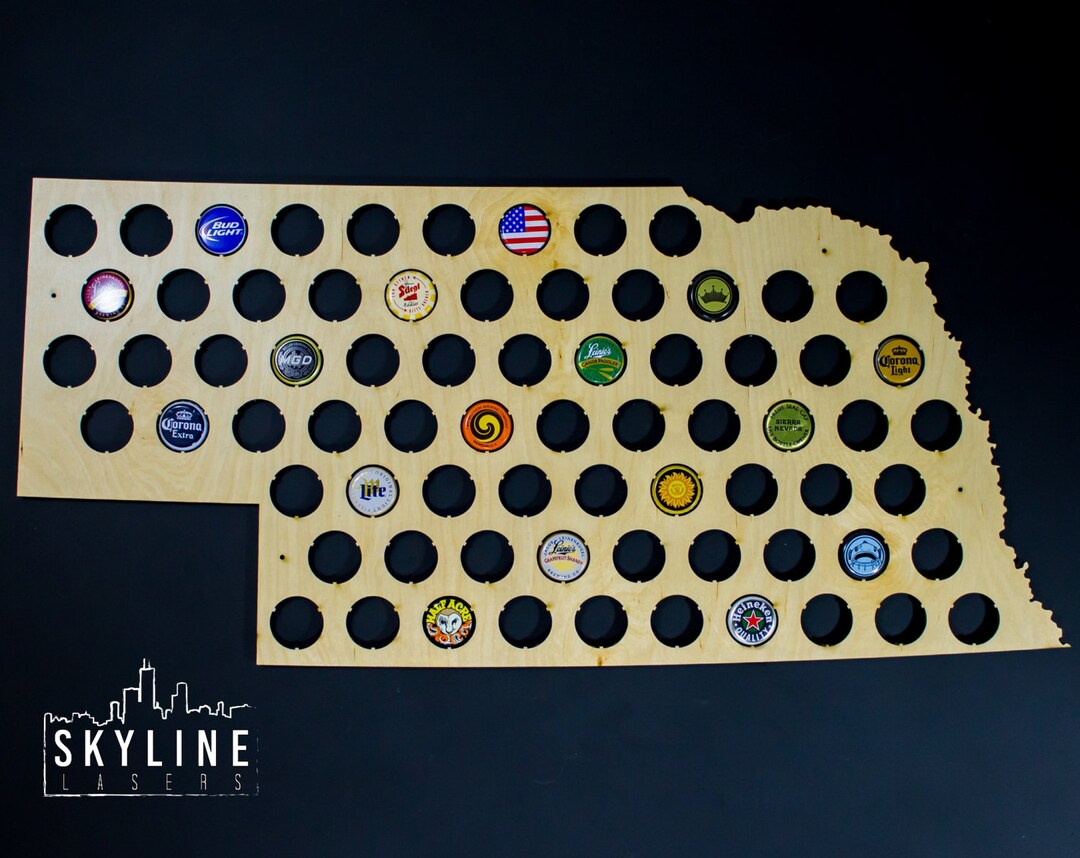 Nebraska Beer Cap Map NE - Maple Wood - Semi-gloss Finish - Wood Beer ...