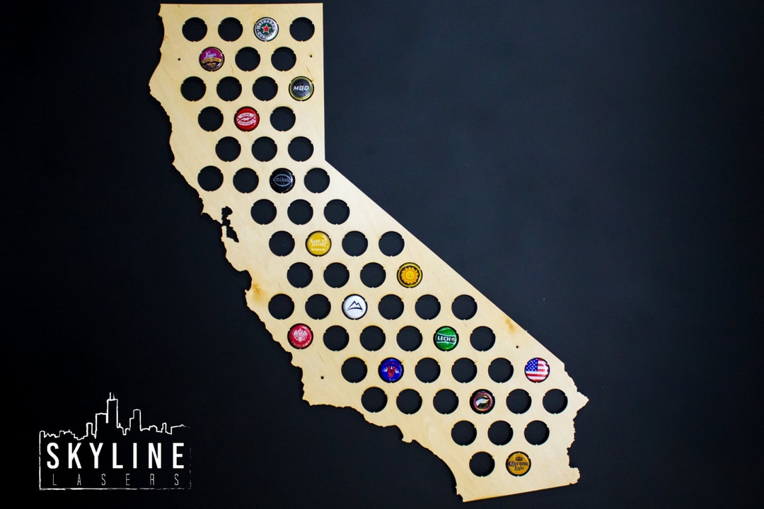 California Beer Cap Map CA - Maple Wood - Semi-gloss Finish - Wood Beer ...