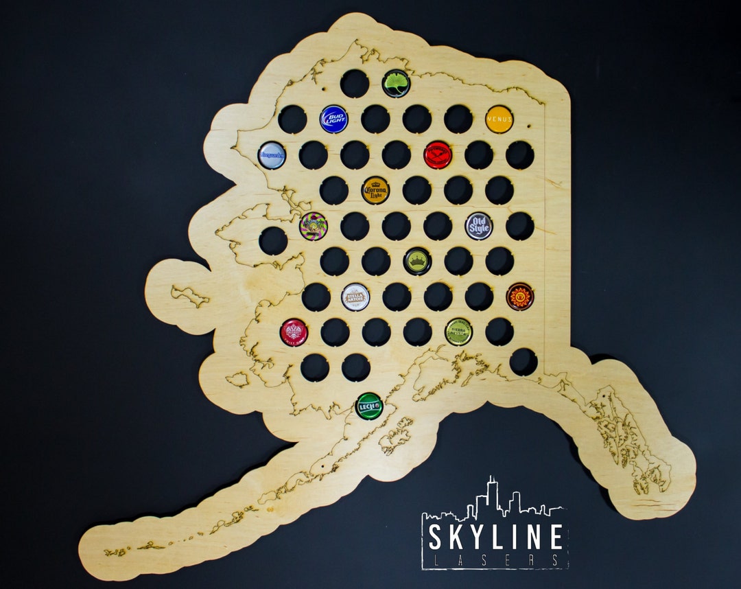 Alaska Beer Cap Map AK - Maple Wood - Semi-gloss Finish - Wood Beer Cap ...