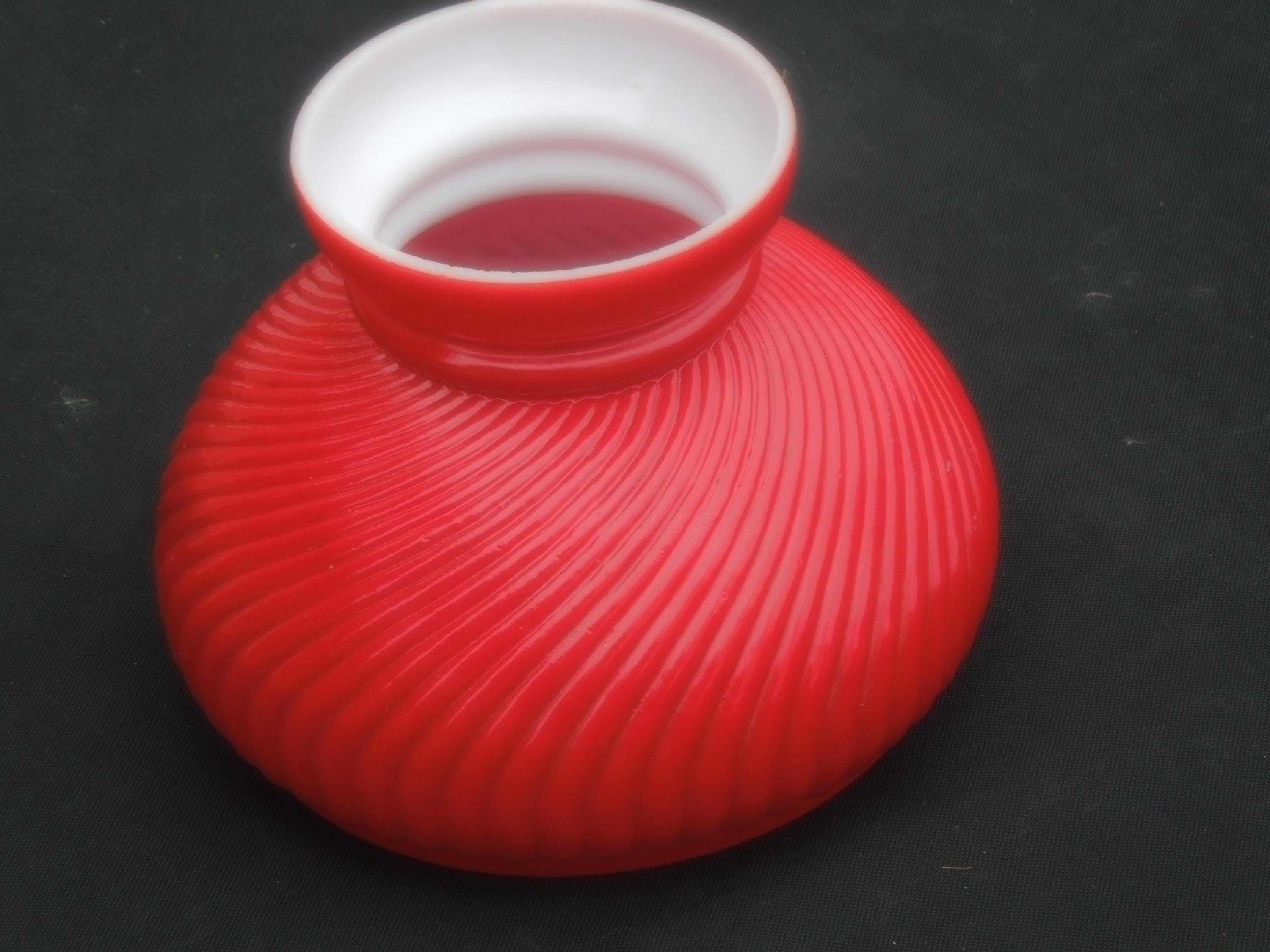Rare Ruby Red Swirl Ribbed Student Lampshade, Period Red Lighting, Milk ...